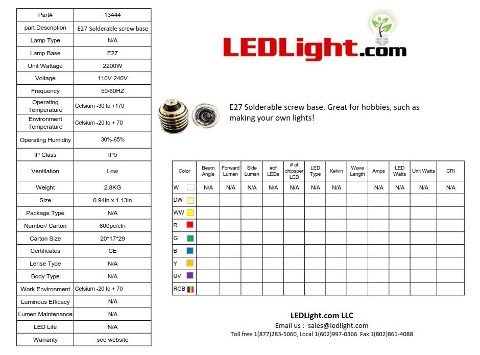 E27 Solderable Base - Sockets - LEDLight