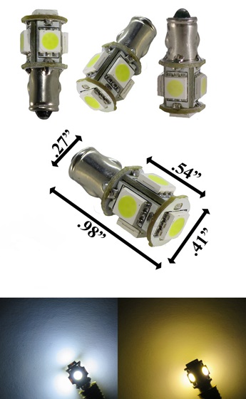 3798 LED Bulb 1.5 Watt 5 LED BA7S Base 6 Volt DC - Automotive - LEDLight