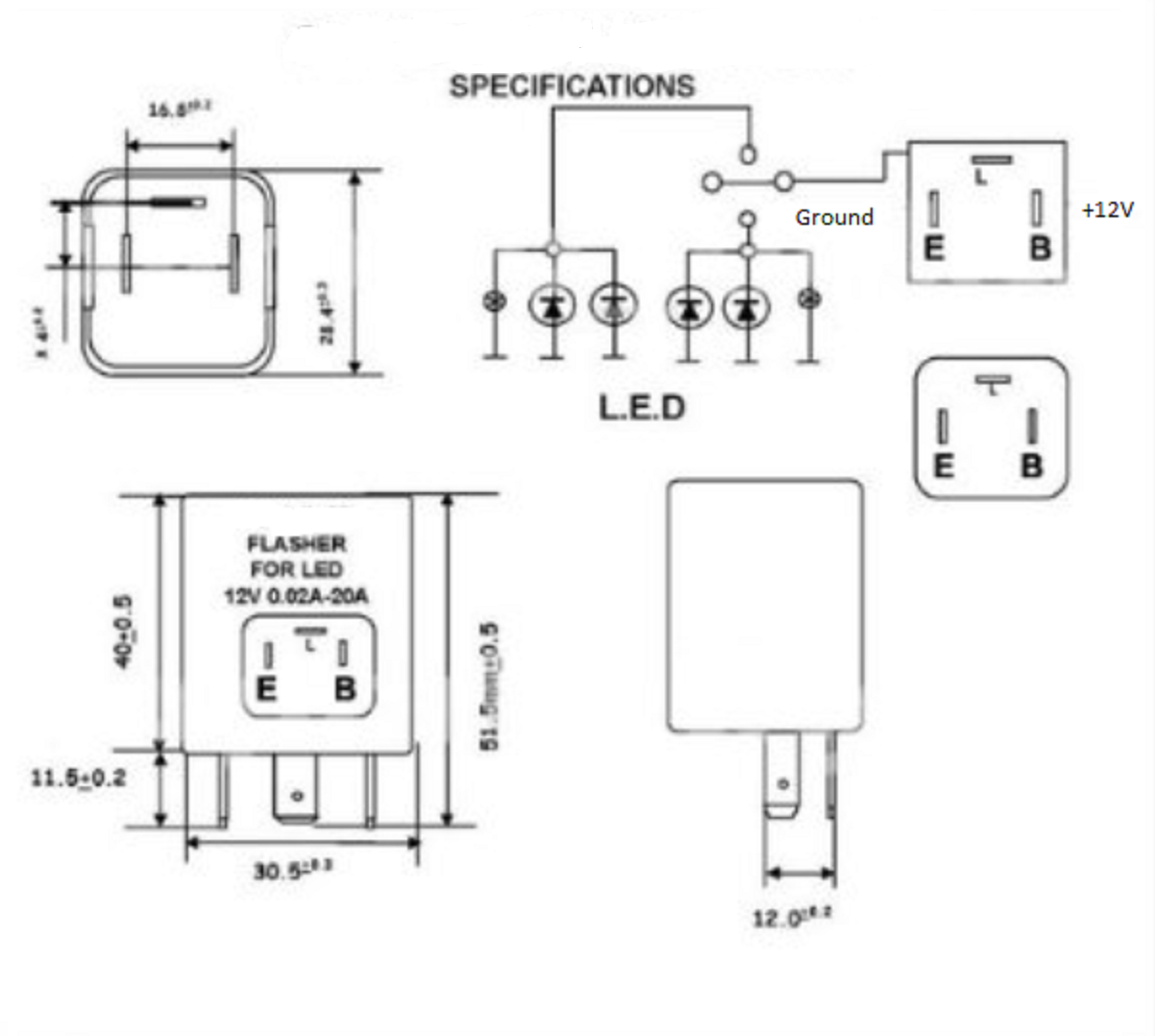 Flasher LED 12V 150W 3 Terminal Compatible With EP34 CF13GL-02 ...
